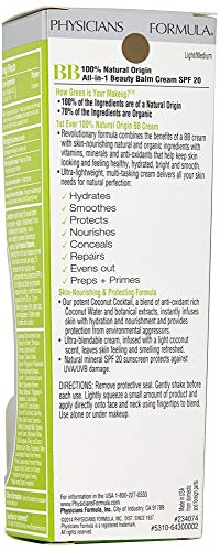 Physicians Formula Organic Wear 100% Natural Origin BB Beauty Balm Cream, Light/Medium, 1.2 Fluid Ounce