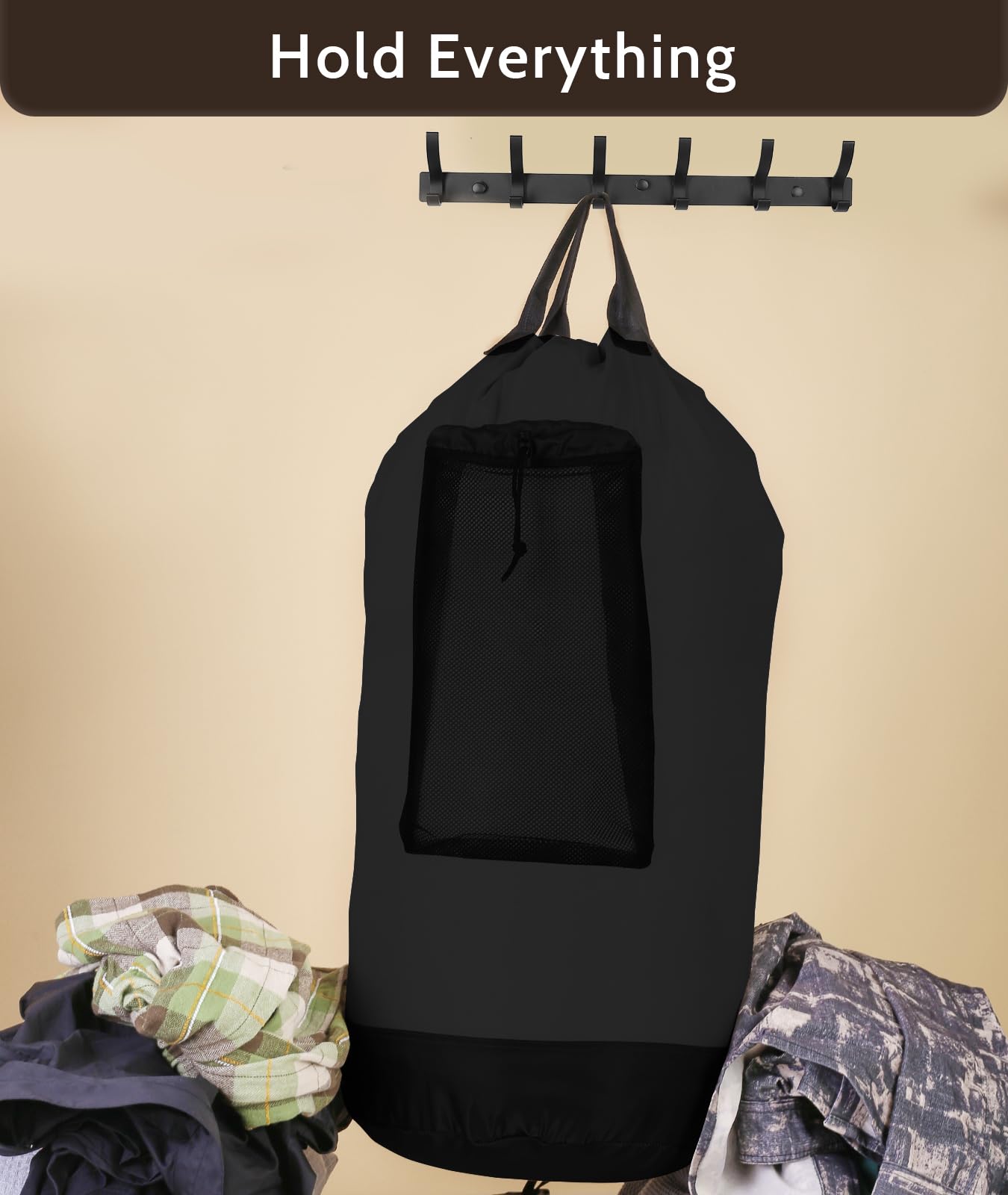Quatish Laundry Bag Backpack, Laundry Bag with Straps, College Laundry Backpack Extra Large Heavy Duty, Waterproof Dirty Laundry Hamper Bag with 3 Pockets, Portable for Dorm, Apartment, Travel