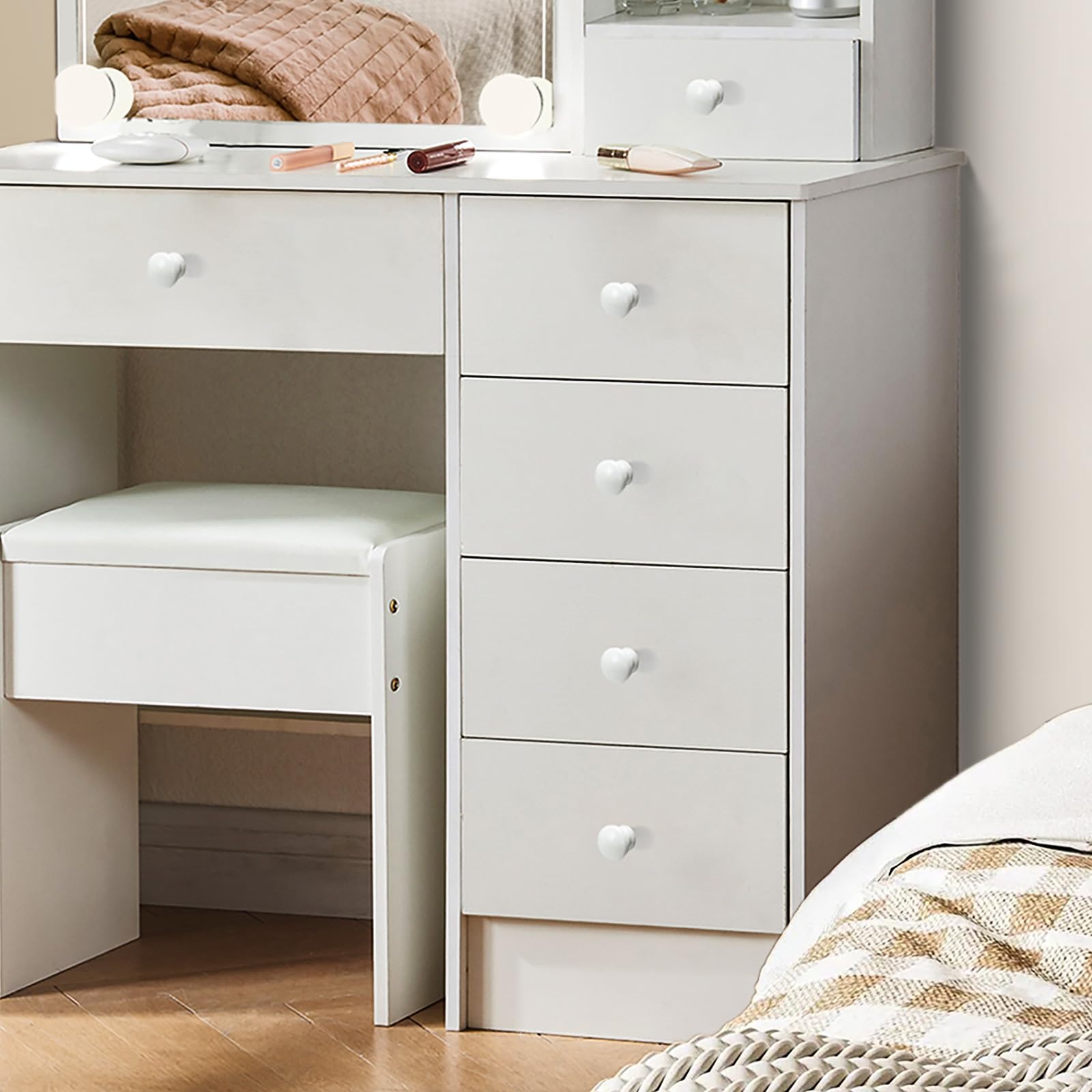 Guanglai Vanity Set with Sliding Mirror and Light, Vanity Dressing Table with 5 Drawers and Open Shelf, 2024 New Makeup Dresser, Vanity Desk with Stool for Christmas Day