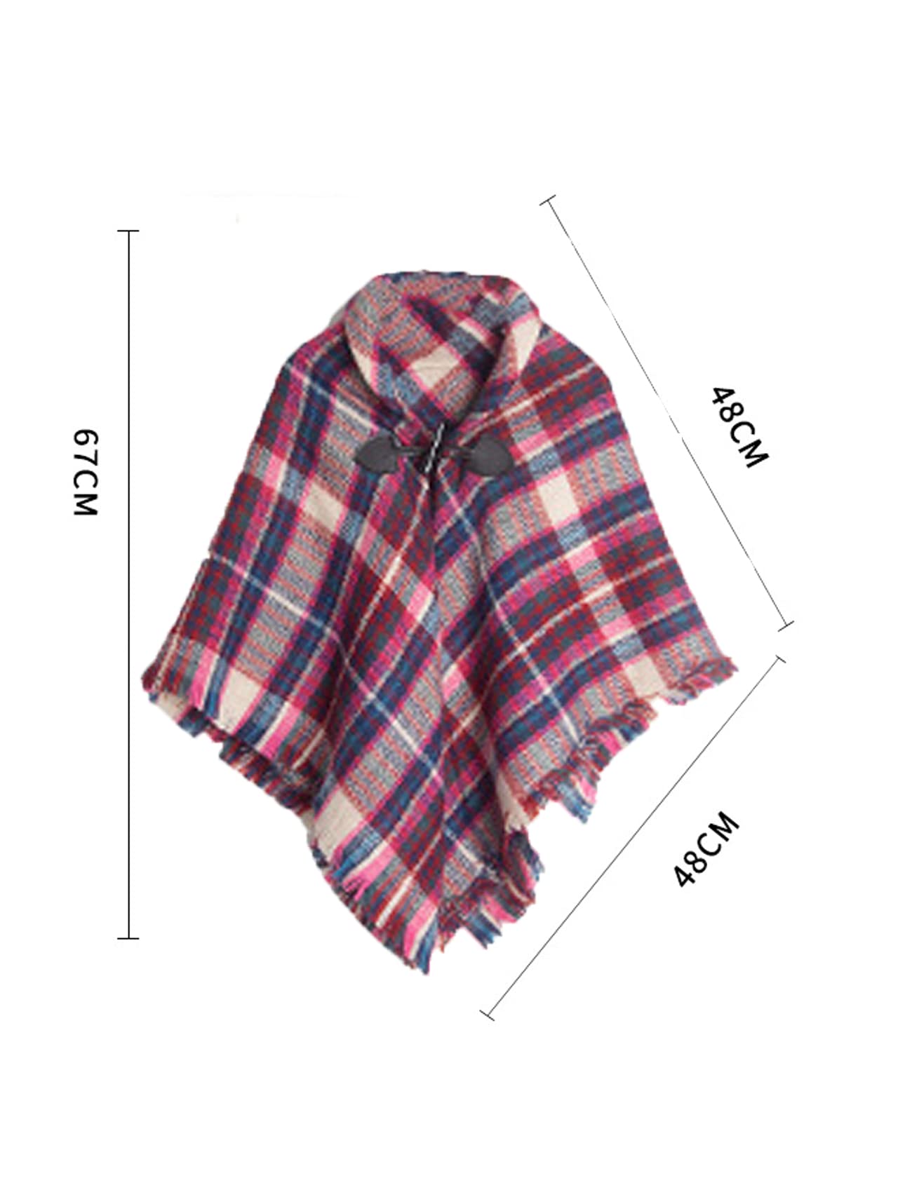 CXINS Girls Kids Fall Knitted Pullover Sweaters Horn Button Poncho Tassel Plaid Cloak Cape Pink One Size
