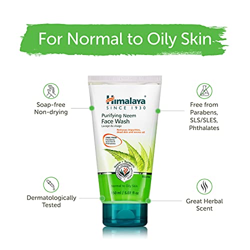 Himalaya Purifying Neem Face Wash with Neem and Turmeric for Occasional Acne, 5.07 oz (150 ml), 2 Pack