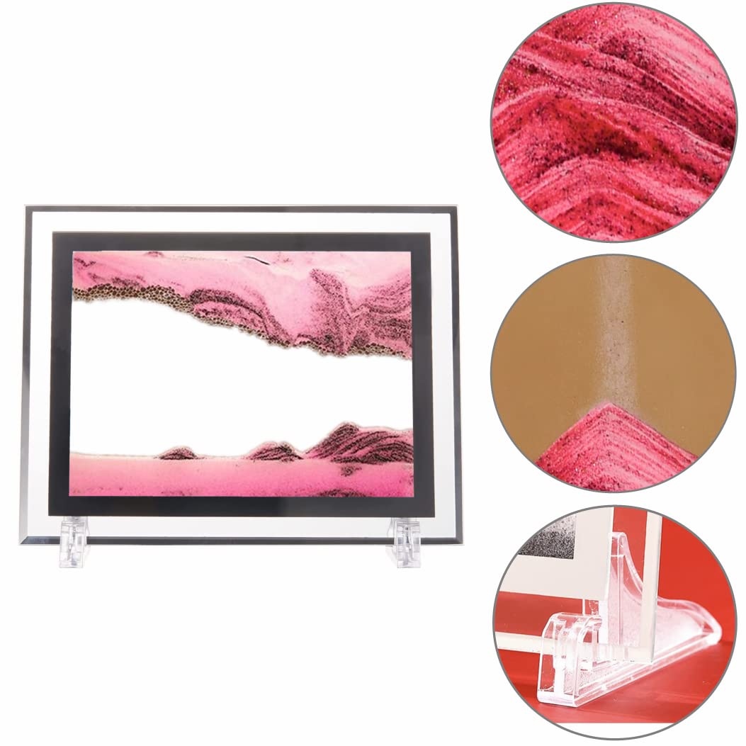 ANXUS Moving Sand Art Liquid Motion Lamp,Glass Frame Rotatable Flowing Sand Art Picture with 3D USB LED Base 3 Colors Art Lamp, Sensory Relaxing Desktop (Glass,Pink)
