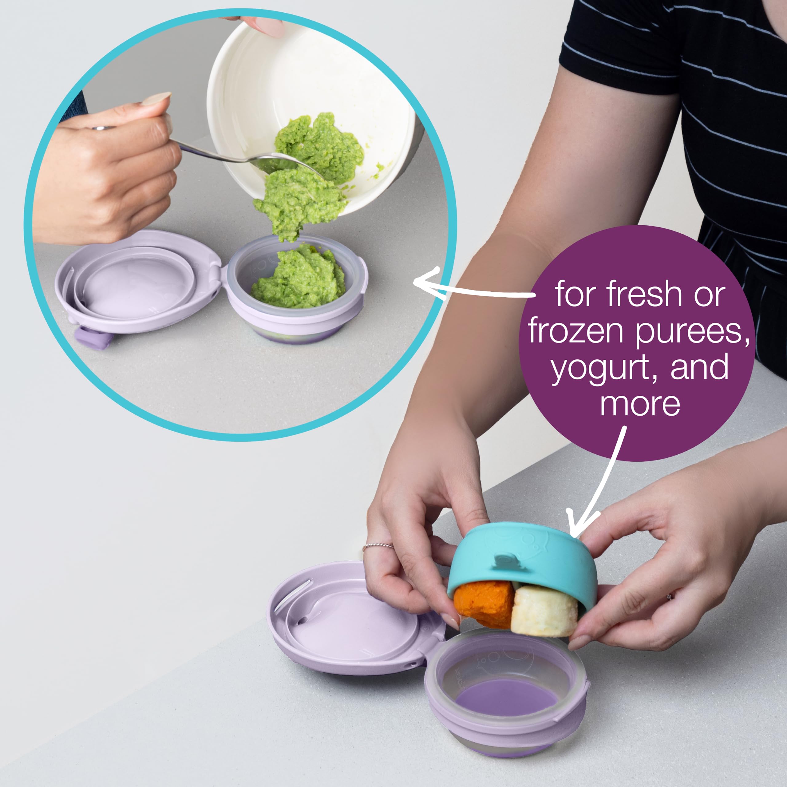 b.box NEW Fill + Feed (Sage) | Reusable Baby Food Pouch | For Toddlers & Babies 4mo+ | Silicone/Nylon Pouch, BPA Free Plastic Lid | Dishwasher & Microwave Safe | 110mL (3.7oz or ½ Cup Capacity)