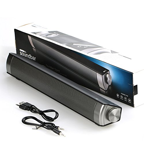 Powerful Portable Soundbar for iMac MacBook PC iPhone Bluetooth 3.0 +EDR, Speakerphone, Powerful 1800mAh Lithium Battery, Super Bass, 3D Stereo Surround Sound 2.0 Channel, Home Cinema System (Silver)