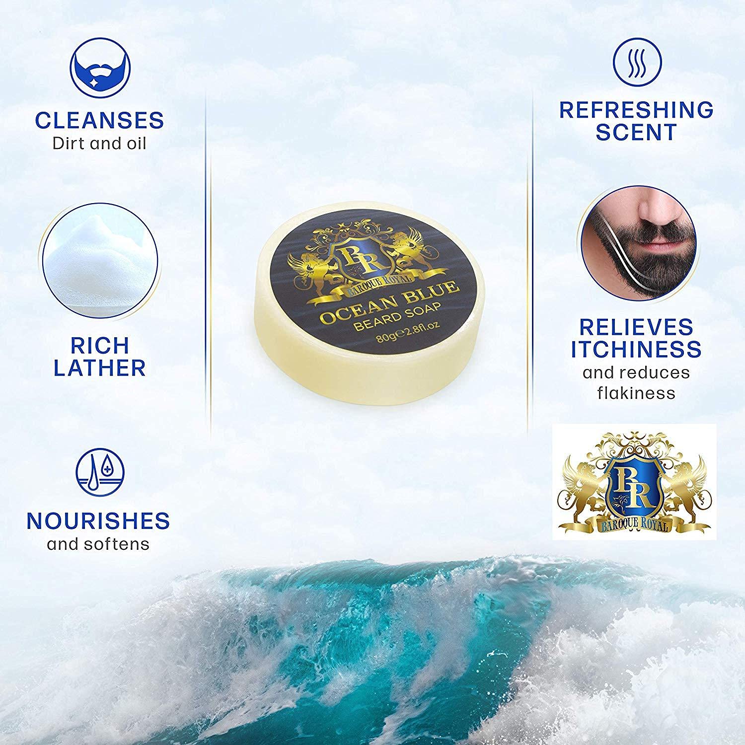 Baroque Royal All Natural Beard Soap for Men, Rich Lathering beard Shampoo Bar with Refreshing Scent, Softens and Reduces Itching, Beard Wash Bar Grooming Care Products