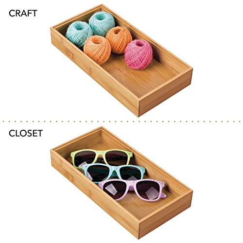 mDesign Wooden Bamboo Drawer Organizer - 12" Long Stackable Storage Box Tray for Kitchen Drawers/Cabinet - Utensil, Silverware, Spatula, and Flatware Holder - Echo Collection - 2 Pack, Natural Wood