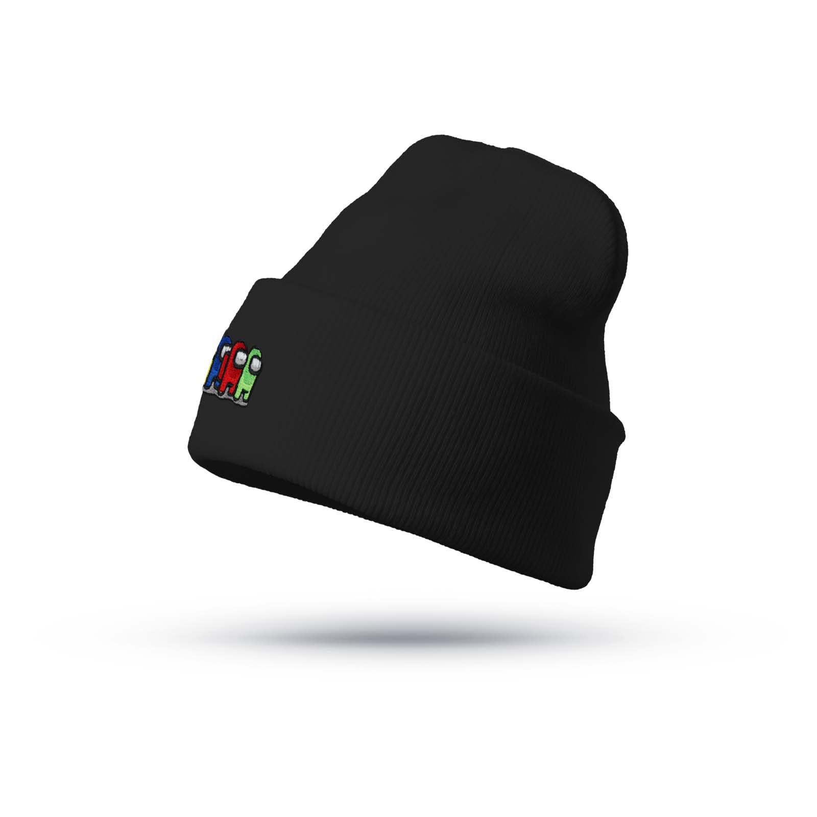 Black Funny Gamer Embroidered Beanie Hats for Men Women, Winter Warm Stretchable Slouchy Knit Cuffed Embroidery Skull Cap