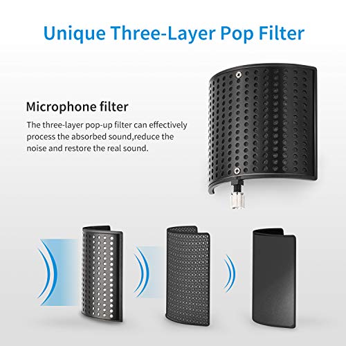 AT2020 Microphone Shock Mount with Metal Pop Filter, Compatible with 49mm-54mm Diameter Mic Except Blue Yeti, Anti-Vibration Suspension Shock Mount with Screw Adapter