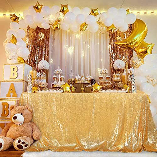 B-COOL Gold Sequin Tablecloth 90x132inch Drape Rectangle Table Cover for Birthday Party Baby Shower Cake Dessert Table Holiday Wedding Decoration