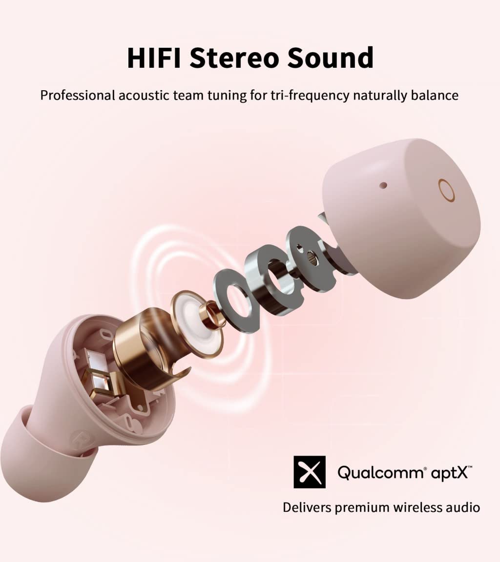Edifier X3 to U True Wireless Earbuds, Qualcomm AptX Audio Bluetooth 5.0 Headphones, CVC 8.0 Noise Cancellation IP55 Dust and Waterproof Ear Buds, Voice Assistant USB C Earphones Pink