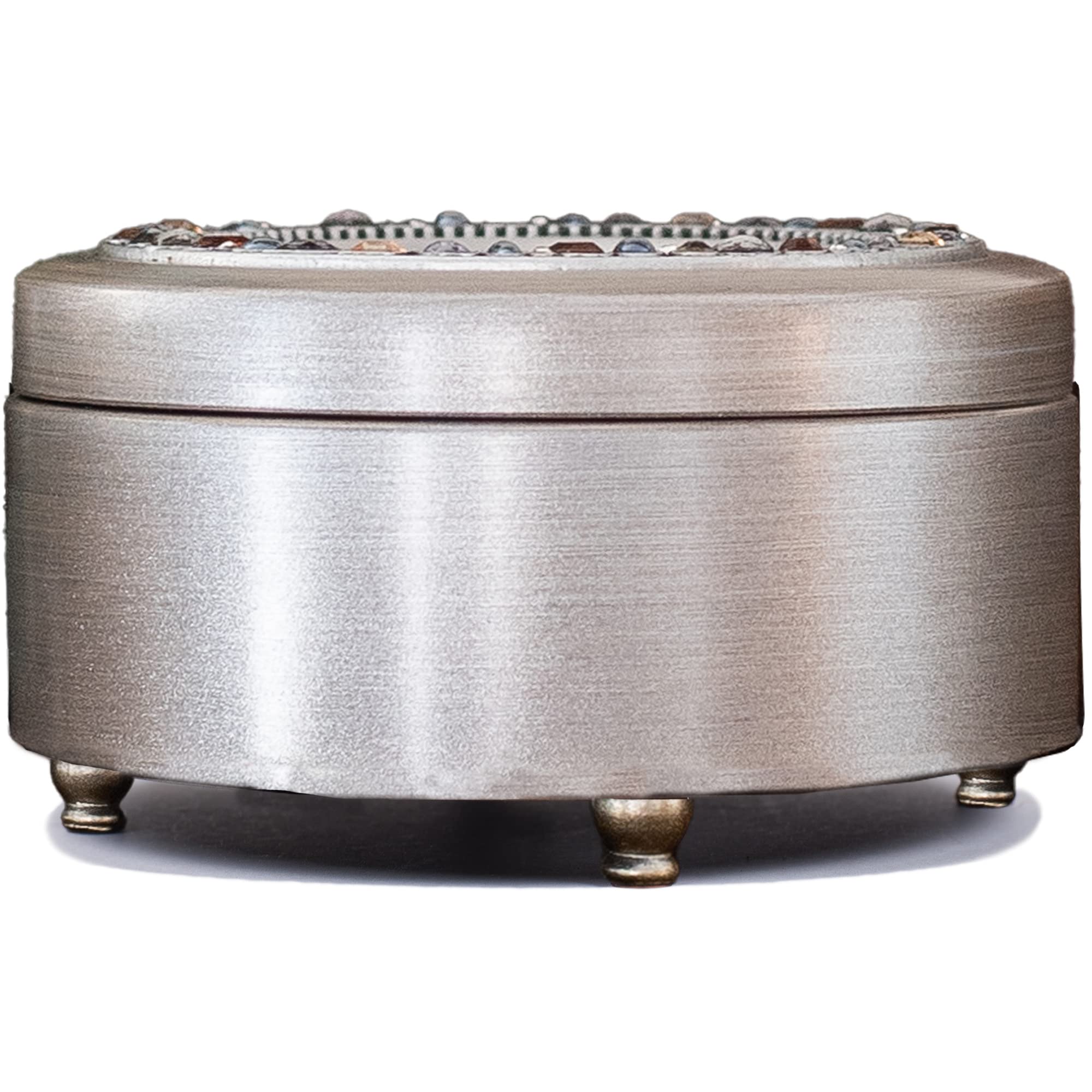 Cottage Garden Be Strong and Courageous Brushed Pewter Jewelry Music Box Plays Amazing Grace