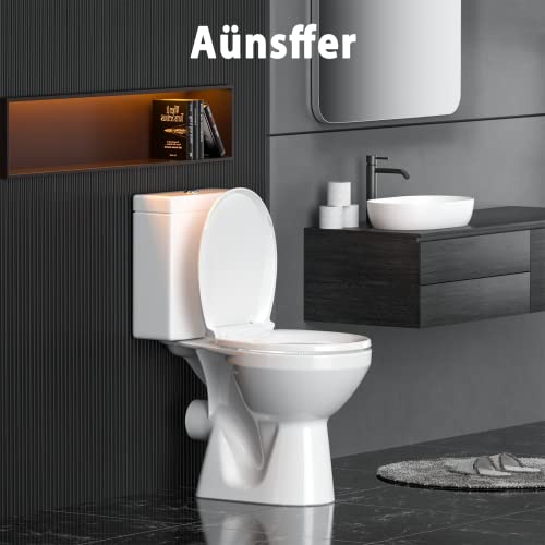 Aünsffer Toilet Seat Round Soft Close16.5'', Toilet Lid Slow Close Quiet No Slam, Easy Installation & Release,Safe PP Material Easy Clean, Comfortable Ergonomic Design, 2 Years Support, White Plastic