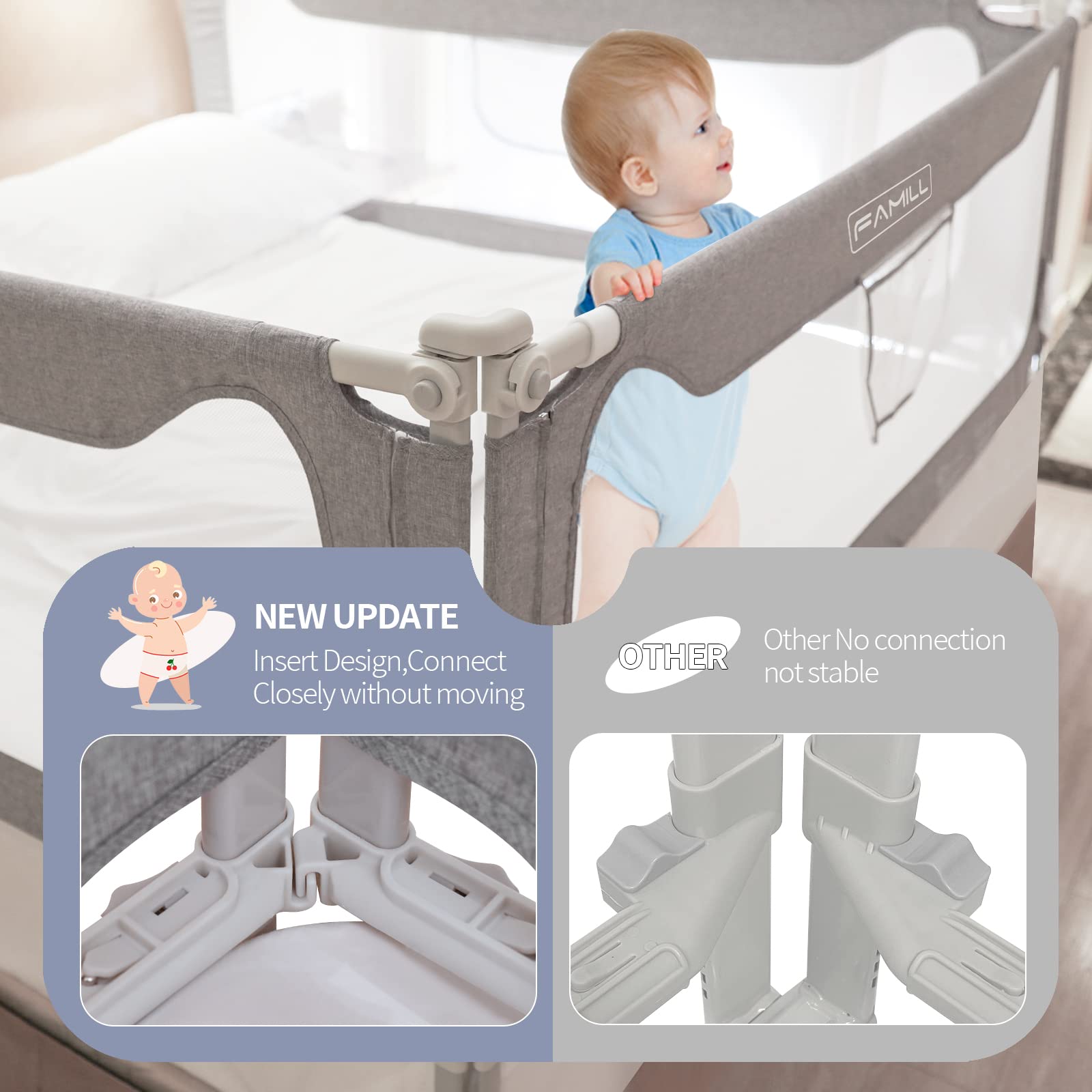 Bed Rail for Toddlers, Bed Guard Rail for Full Size Queen King Twin Bed for Toddlers and Baby (Grey,1 Piece, 54")