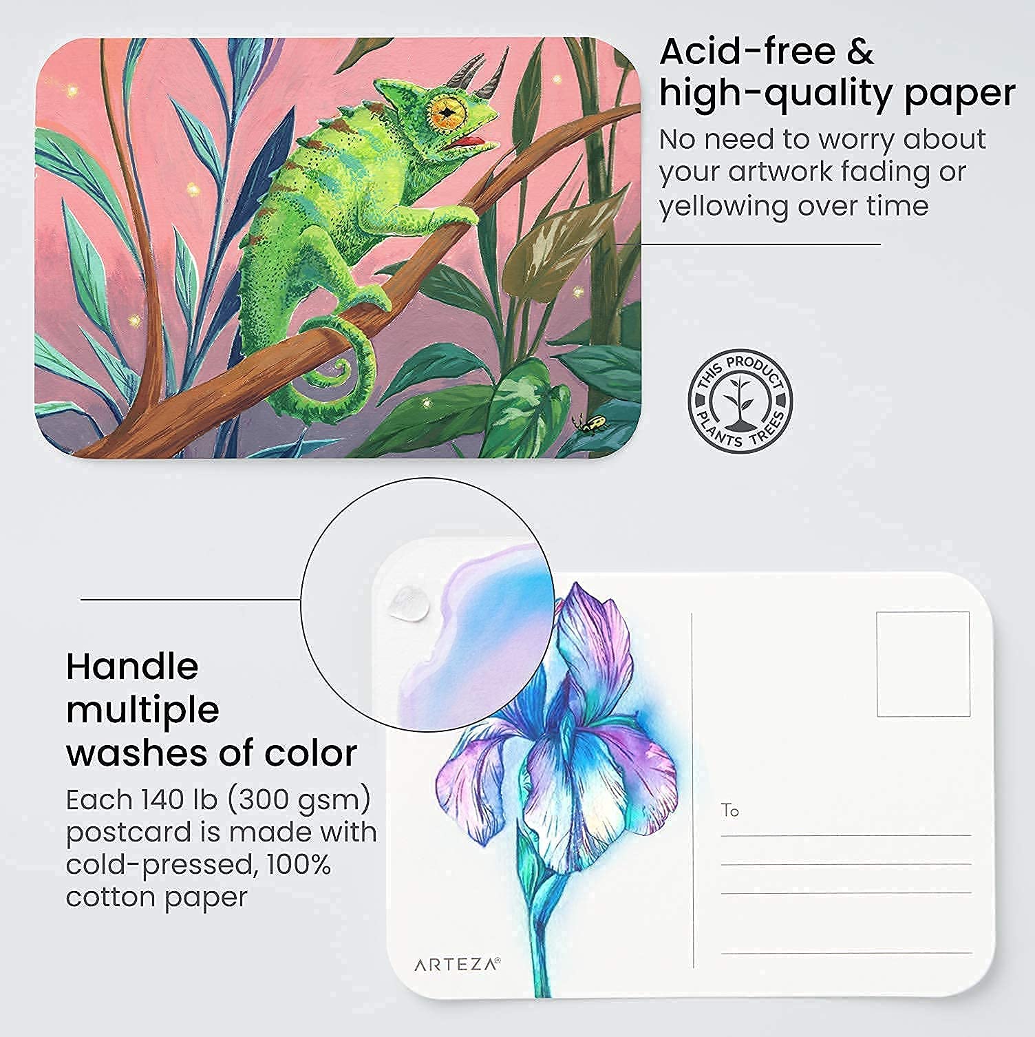 Arteza Real Brush Pens and Blank Watercolor Postcards Bundle, Drawing Art Supplies for Artist, Hobby Painters & Beginners