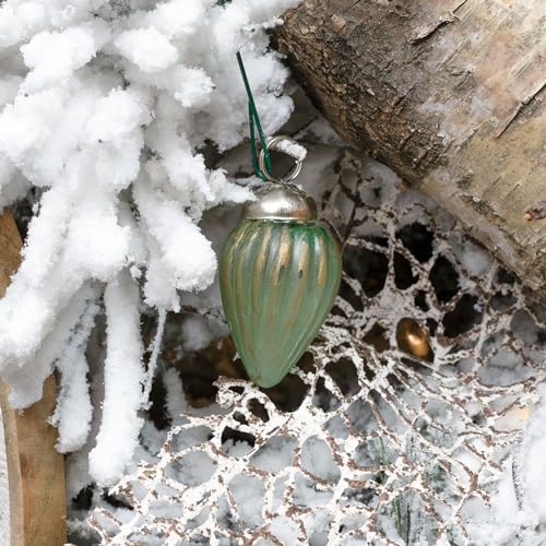 AuldHome Small Glass Finial Ornaments (Set of 12, Soda Glass); Distressed Metal Antique Style Christmas Decorations; Small to Medium Tree Sized