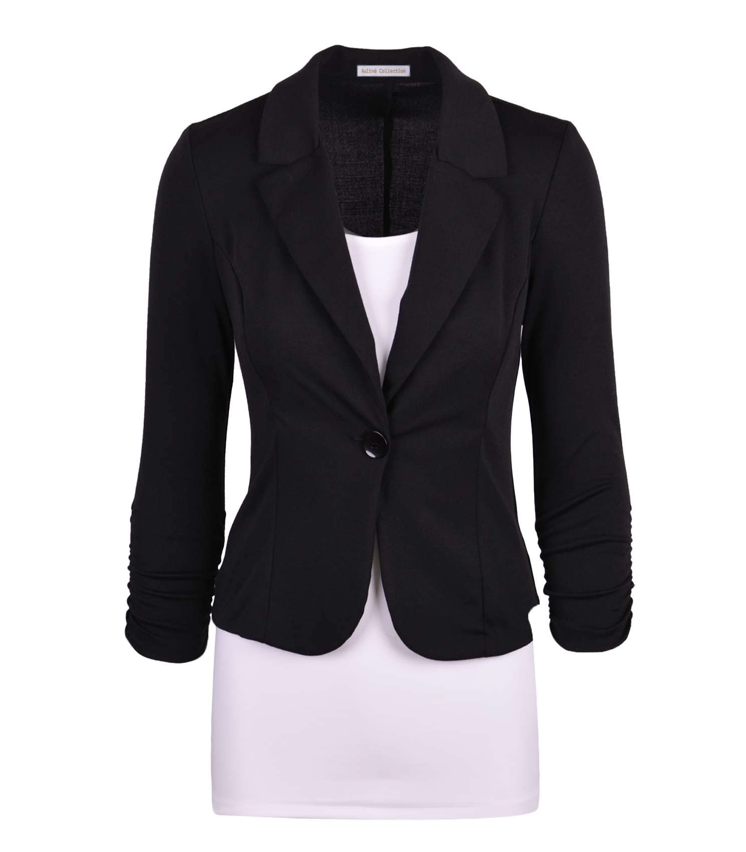 Auliné Collection Women's Casual Work Solid Color Knit Blazer Black 1X