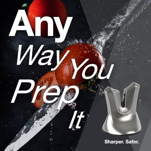 AnySharp XBlade Professional Knife Sharpener with PowerGrip - Hands-Free and Secure - Satin Silver