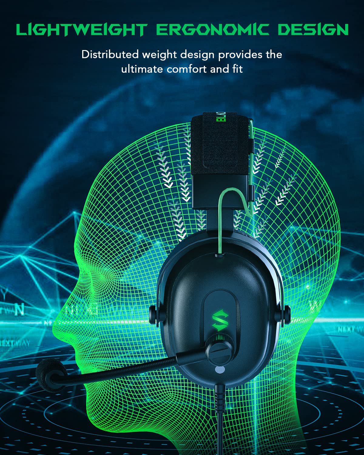 Black Shark Gaming Headset with Noise Canceling Cardioid Mic, Gaming Headsets for PC, PS4, PS5, Xbox, Switch, 50mm Dynamic Drivers, Over-Ear Gaming Headphones with Microphone & LED Light