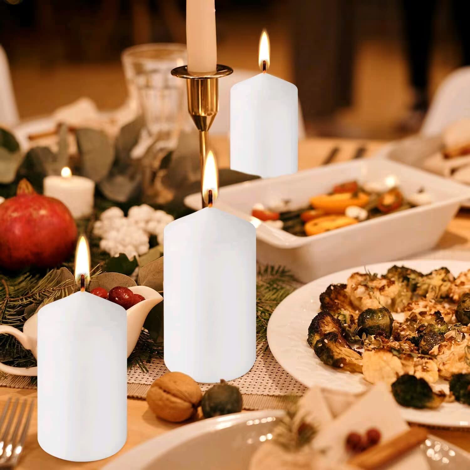 Set of 8 Unscented Pillar Candles 2" x 4",White Candles for Home Decor,Church,Restaurants,Spa,Emergency Light,All Occasions