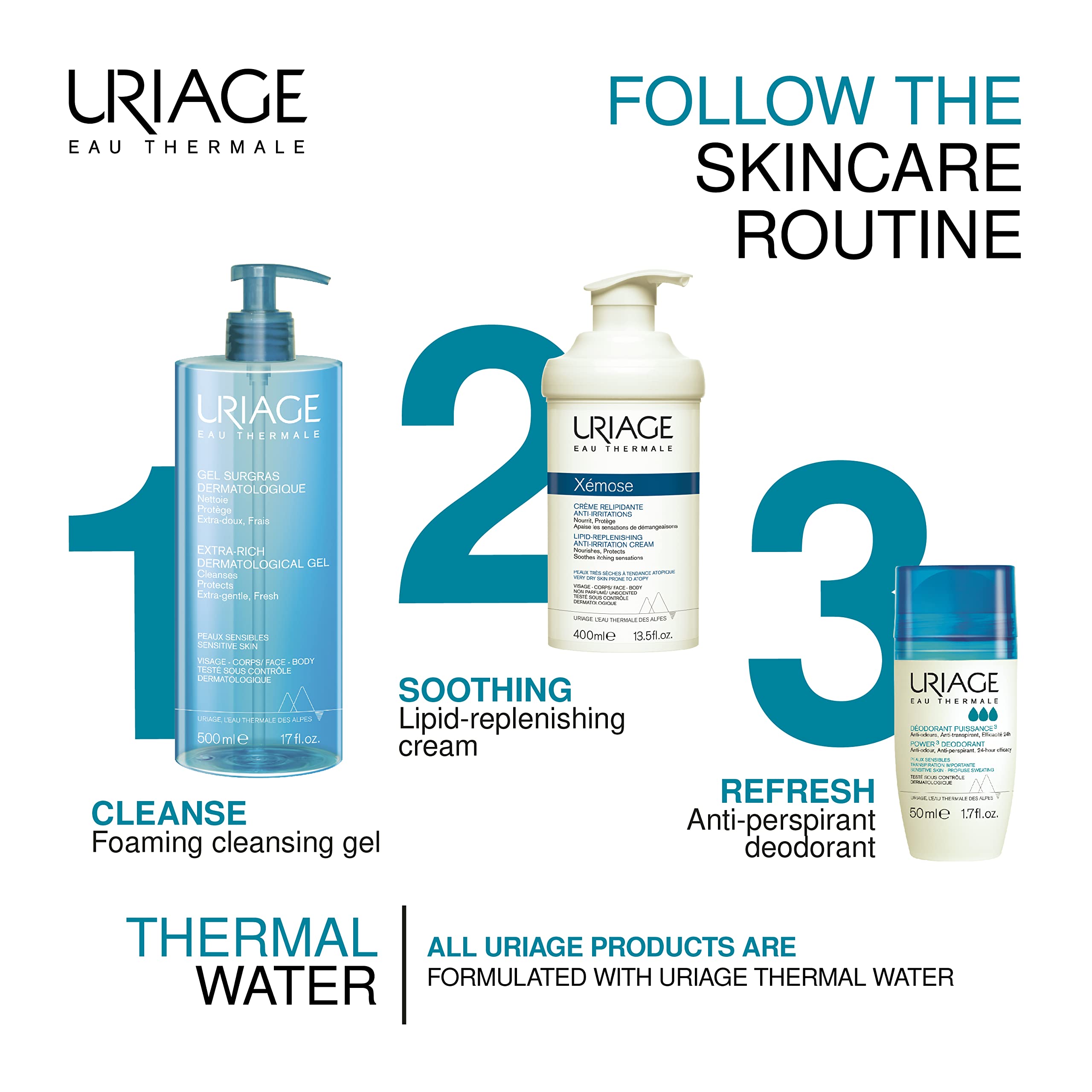 URIAGE Power 3 Clinical Strength Antiperspirant Deodorant | Long-Lasting, Fresh Scent for Sensitive Skin | 24-Hour Protection.