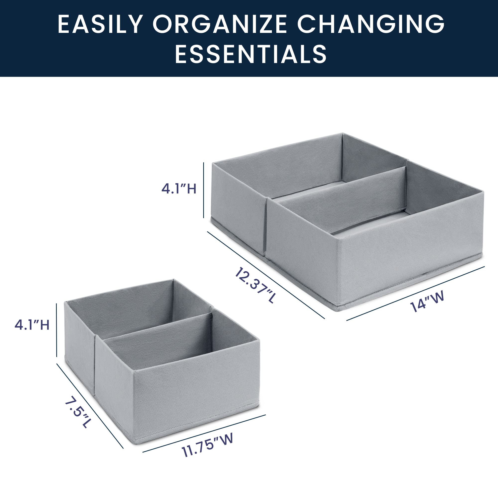 Delta Children Serta 7-Piece Essential Changing Table Set - Newborn Baby Gift Set for Boys and Girls – Includes Changing Pad, Plush Changing Pad Cover, 3 Changing Pad Liners and 2 Storage Bins, Grey