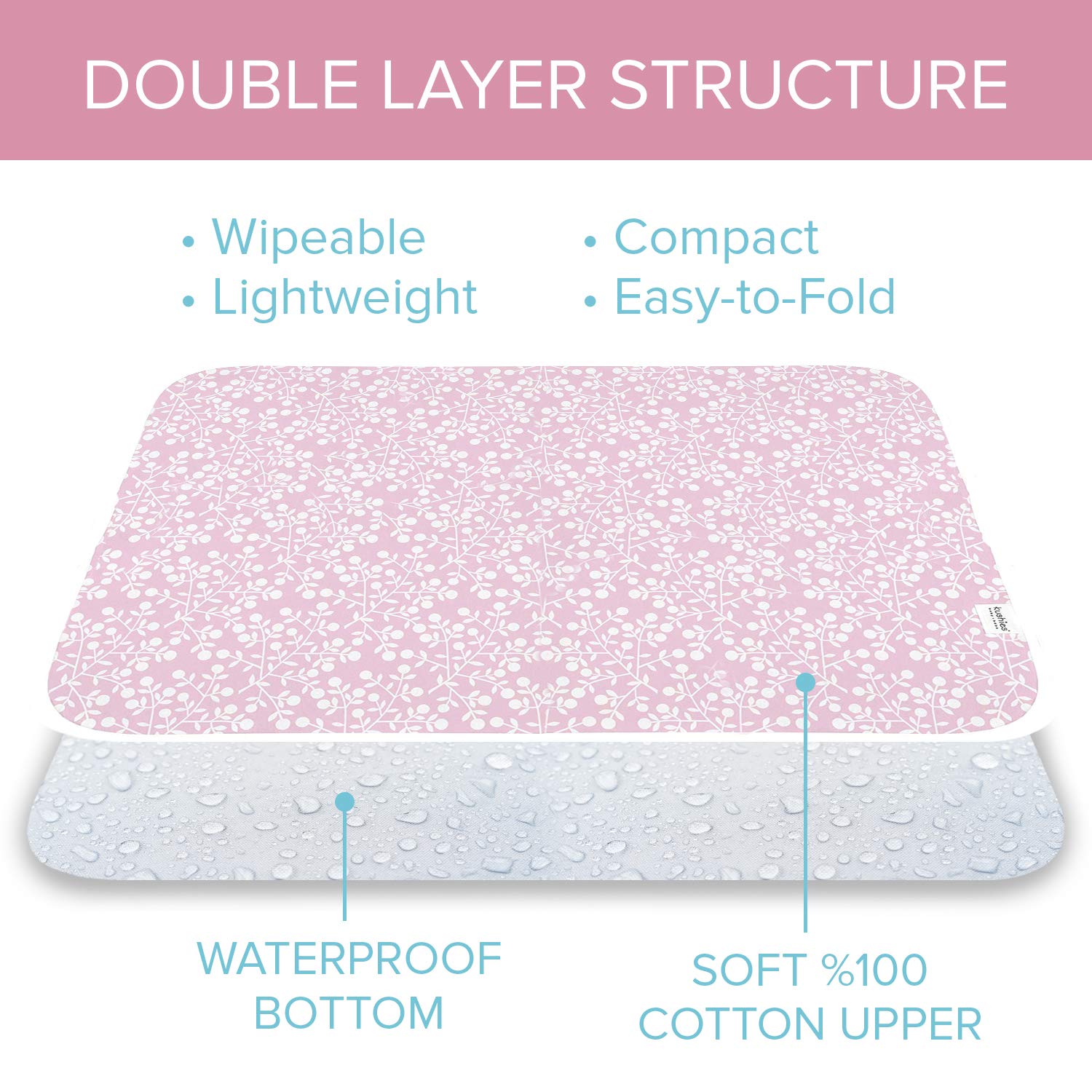 Kushies Deluxe Waterproof Changing Pad Liners - 20 x 30 inches Baby Changing Table Liners - Baby Changing Pads - Diaper Changing Flat Liner Pad Waterproof Portable (Pink Berries)