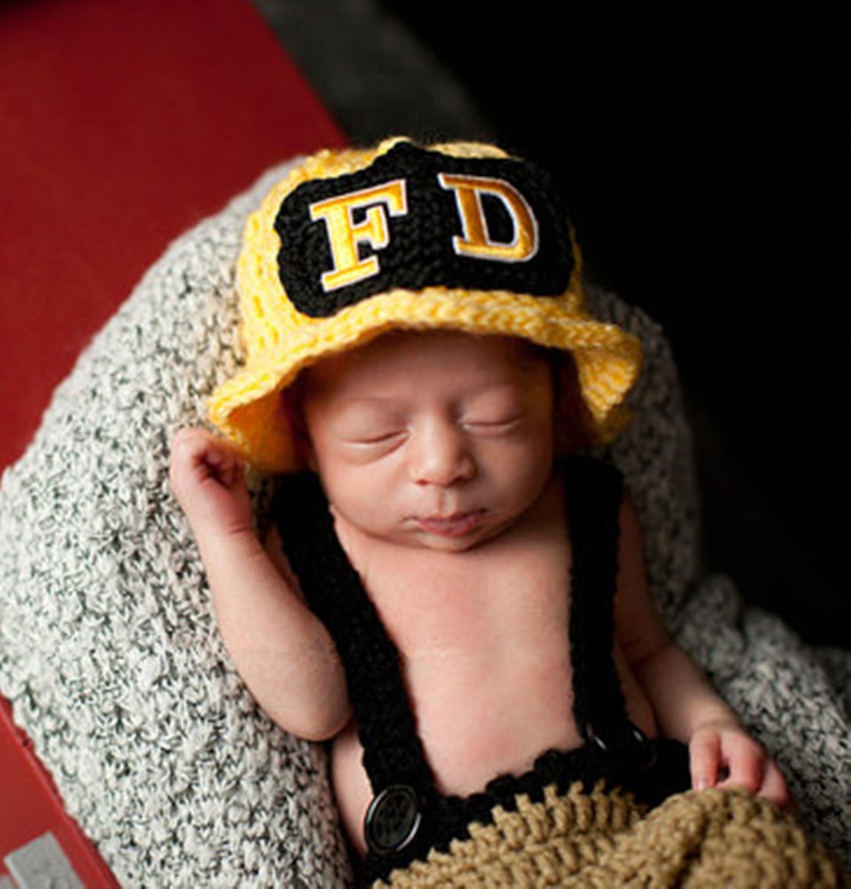 Pinbo® Newborn Baby Photo Prop Crochet Firefighter Fireman Hat Pants Suspenders