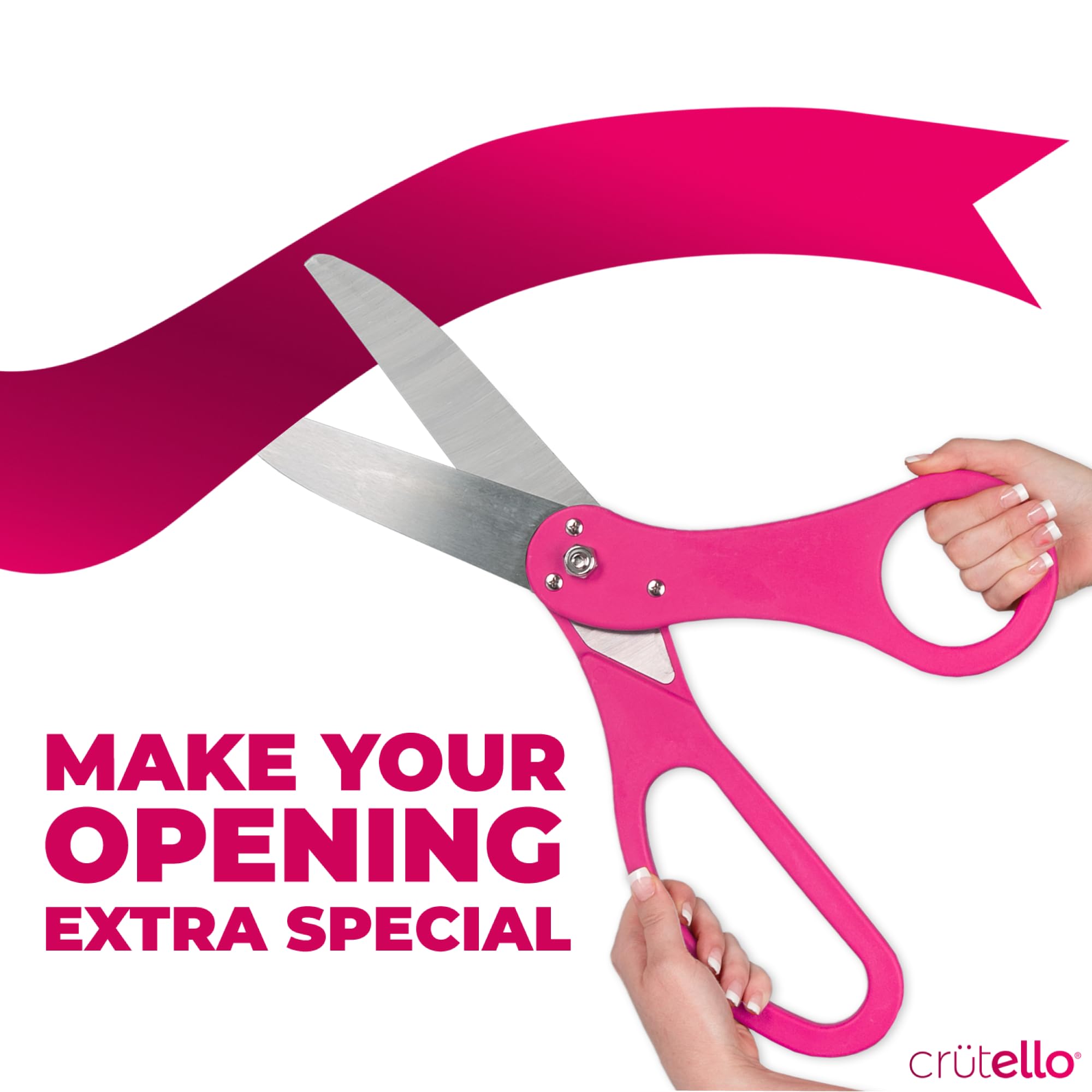 Crutello Giant Ribbon Cutting Ceremony Kit 21" Grand Opening Scissors Set with Sharp, Pink Handled Durable XL Scissors, and 30 Feet of Oversized 4" Wide Pink Ribbon