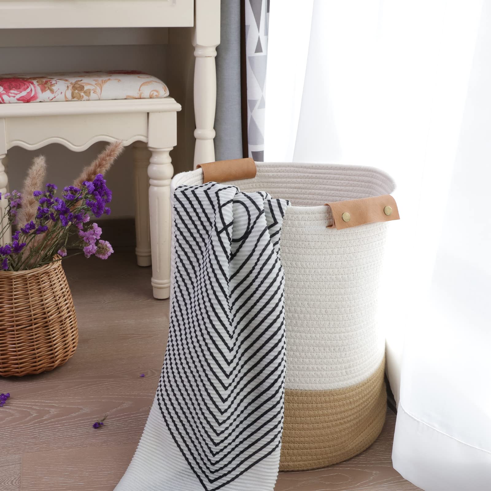 Cotton Rope Baskets for Storage, Large Woven Laundry Basket for Living Room, Decorative Nursery Hamper for Organizing Baby Toys,Clothes,Blanket,etc.