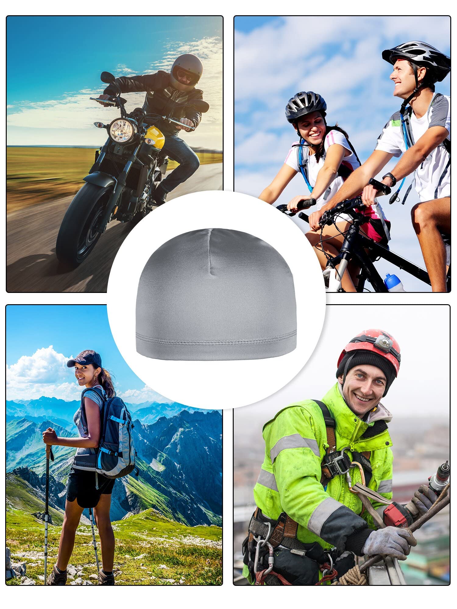 Boao 6 Pieces Skull Caps Helmet Liner Sweat Wicking Cap Running Hats Cycling Skull Caps for Men Women (Classic Colors, Large)
