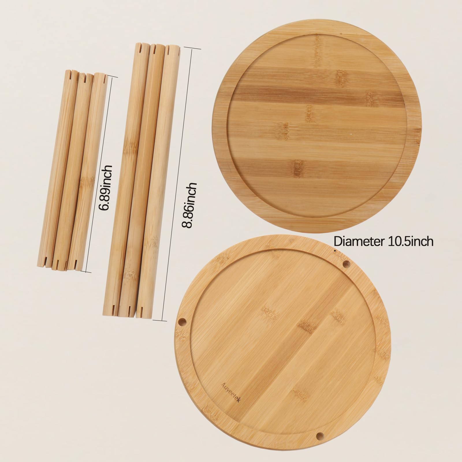 Auyeetek 2 Tier Bamboo Lazy Susan 10.5 inch Turntable Organizer Kitchen Spice Spinner Wooden Round Tray Countertop Storage for Cabinet Pantry Bathroom Dining Table Refrigerator,2 Sizes Brackets