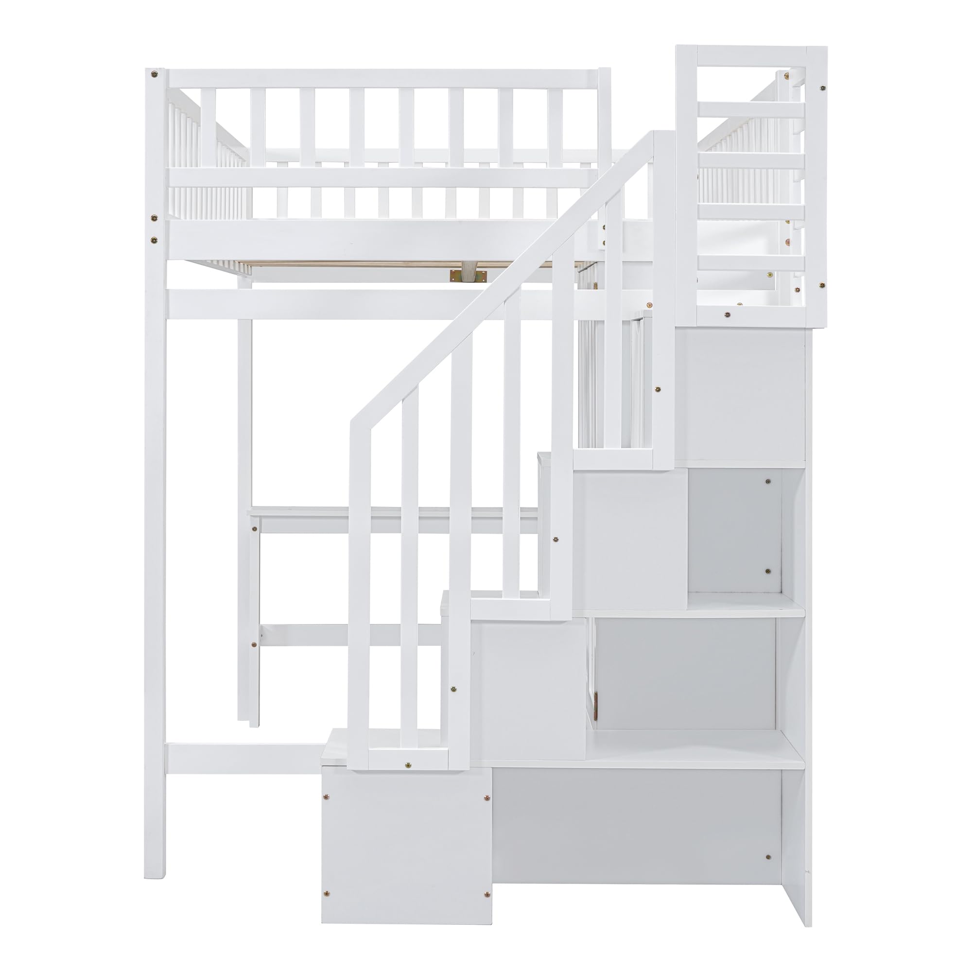 Harper & Bright Designs Full Loft Bed with Stairs and Wardrobe, Wooden Full Size Loft Bed with Desk Underneath, Loft Bed with Storage Staircase and Shelves for Girls Boys Teens,White
