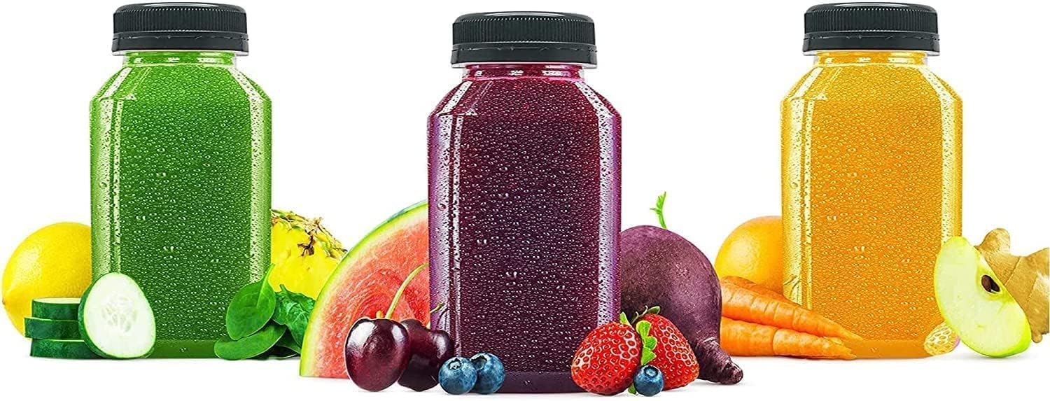 Goiio 5 Pcs 6 Ounce Plastic Juice Bottles, Clear Bulk Beverage Containers, for Smoothies, Juice Milk and Homemade Beverages