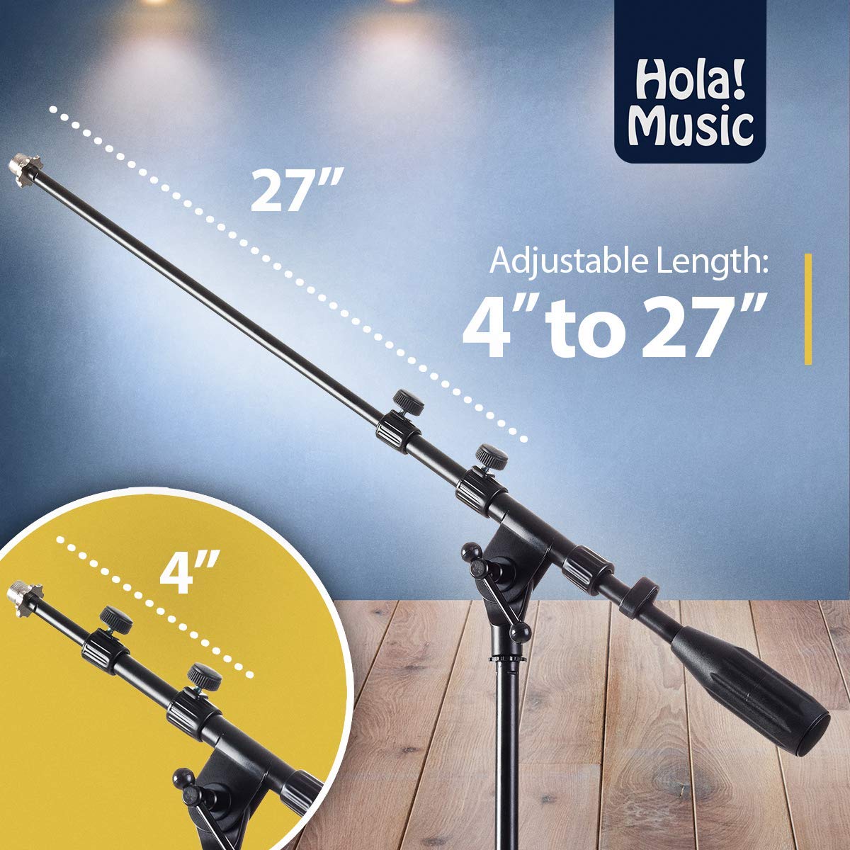 Hola! Music Mic Stand w/Adjustable Height for Home, Studio, Office or Stage Use β Weighted Base