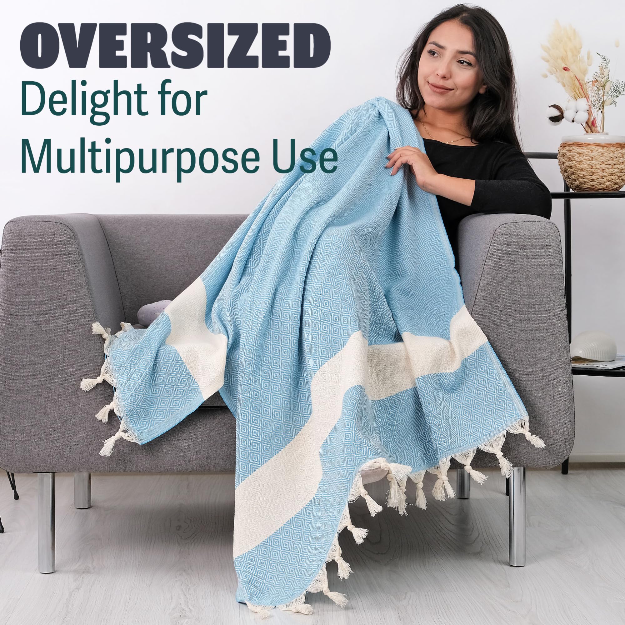Beach Daze Turkish Beach Towel - Handmade Turkish Beach Towels Oversized - 39" x 72" Cotton Turkish Towel for Bath, Beach, Pool, Picnic Mat, Yoga, Blanket, Soft & Absorbent Turkish Towels - Grey
