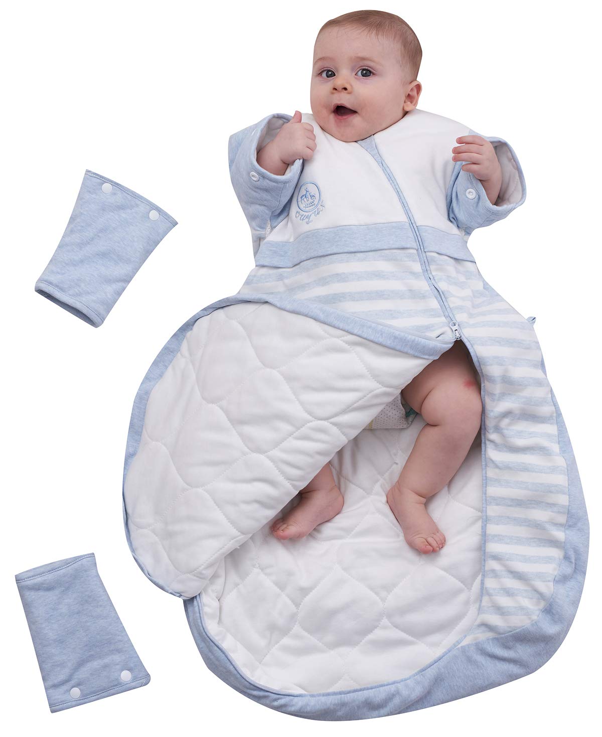 CYUURO Baby Sleeping Bag Sleeves Detachable Kids Wearable Blanket Toddlers Thick Cold Weather，Blue 60-68℉