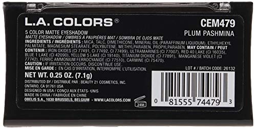 L.A. COLORS 5 Color Matte Eyeshadow Palette, Plum Pashmina CEM479