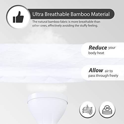 Ruili Bamboo Waterproof Crib Mattress Protector, 2 Pack Quilted Fitted Breathable Toddler Baby Mattress Cover, Organic Bamboo Soft Crib Mattress Pad, White (52x28 Inches)