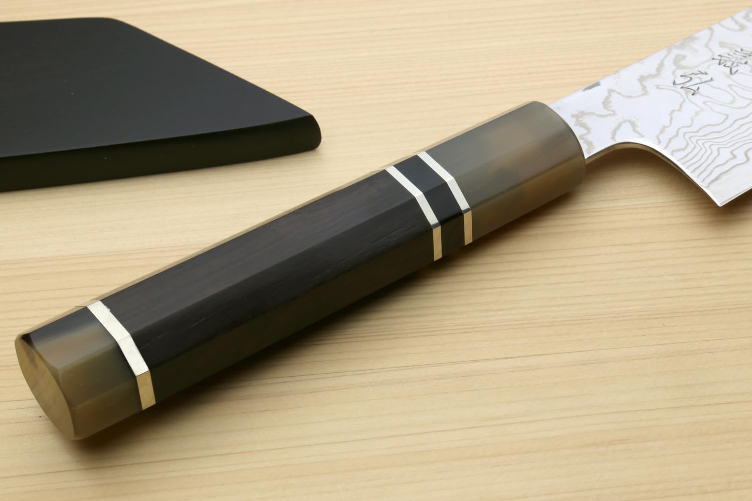 Yoshihiro Hayate ZDP189 Suminagashi Super High Carbon Stainless Steel Kiritsuke Knife Octagonal Ebony Wood Handle with Triple Ring (8.25" (210mm))