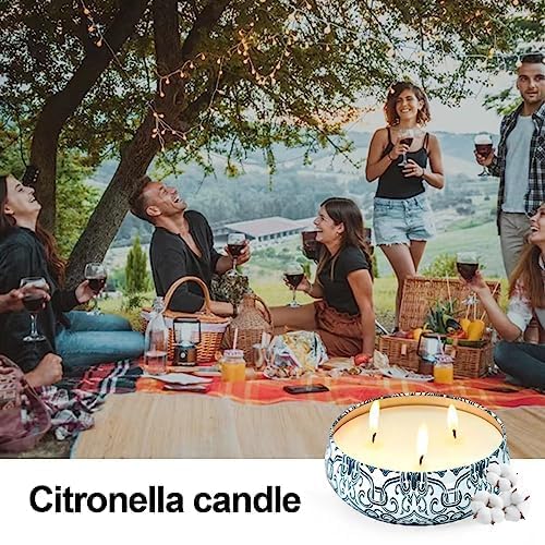 Citronella Candles Outdoor Large Candles 4 Pack 54oz in Total,3-Wick Burning for 300 Hours Suitable for Garden,Patio,Camping,Picnic and Barbecue in Summer