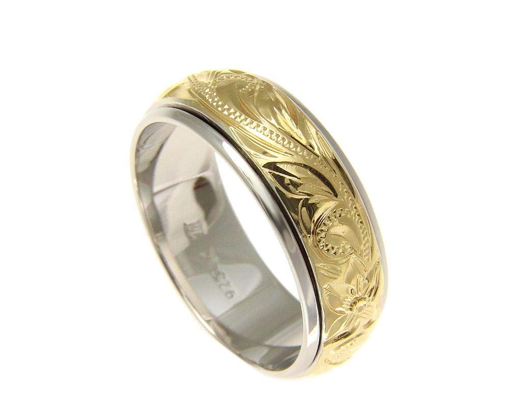 Arthur's Jewelry 925 sterling silver Hawaiian plumeria scroll yellow gold plated 2 tone spin ring size 9