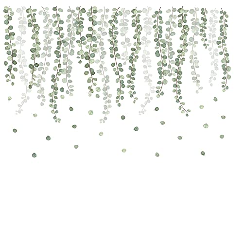 Prabahdak Eucalyptus Wall Stickers Green Leaves Vine Wall Decals Stickers Removable Peel and Stick Wall Art Decor for Sofa Background Living Office Room Baby Bedroom Kitchen Nursery Room Decorations