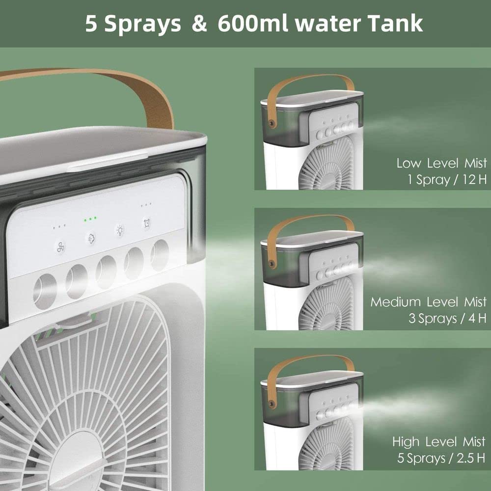 AuLink Personal Air Cooler USB Desk Fan Evaporative Cooler Humidifier with Timer, Aroma Diffuser, 7 Colors LED Light, 5 Sprays, 3 Wind Speeds for Room Travel Office