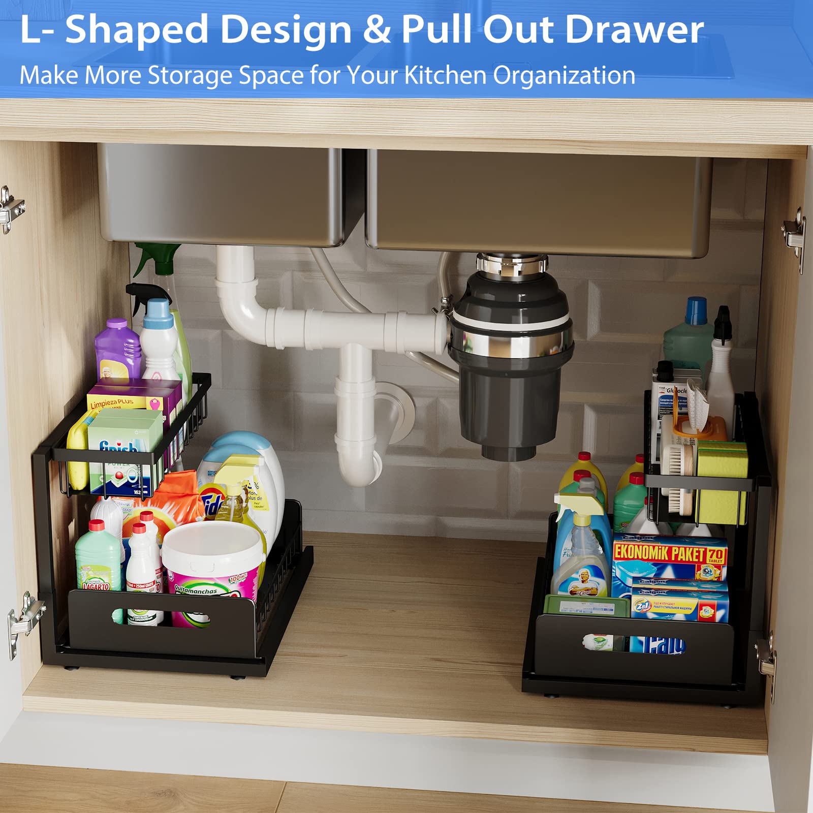 BARTHKIT Under Sink Organizer, 2 Tier Pull Out Under Sink Organizers and Storage, Sliding Kitchen Sink Organizer for Bathroom Kitchen Cabinet Pantry