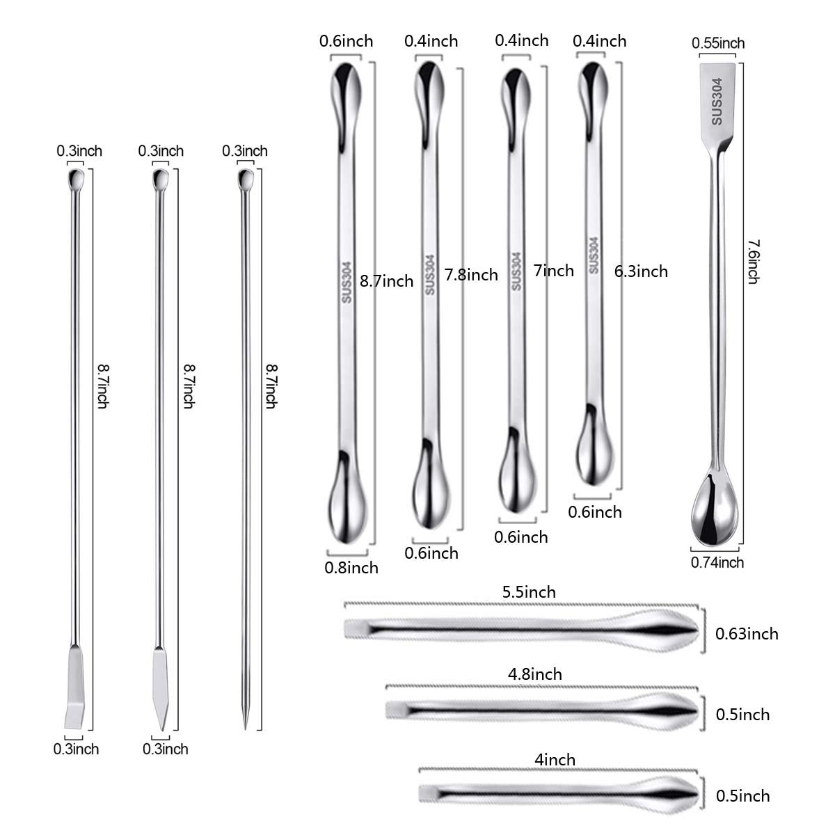 Aulufft 22 PCS Stainless Steel Lab Measuring Spoon Set,Lab Scoop and Spatula for Powders Gel Cap Filler, Capsule Filler,Laboratory Equipment