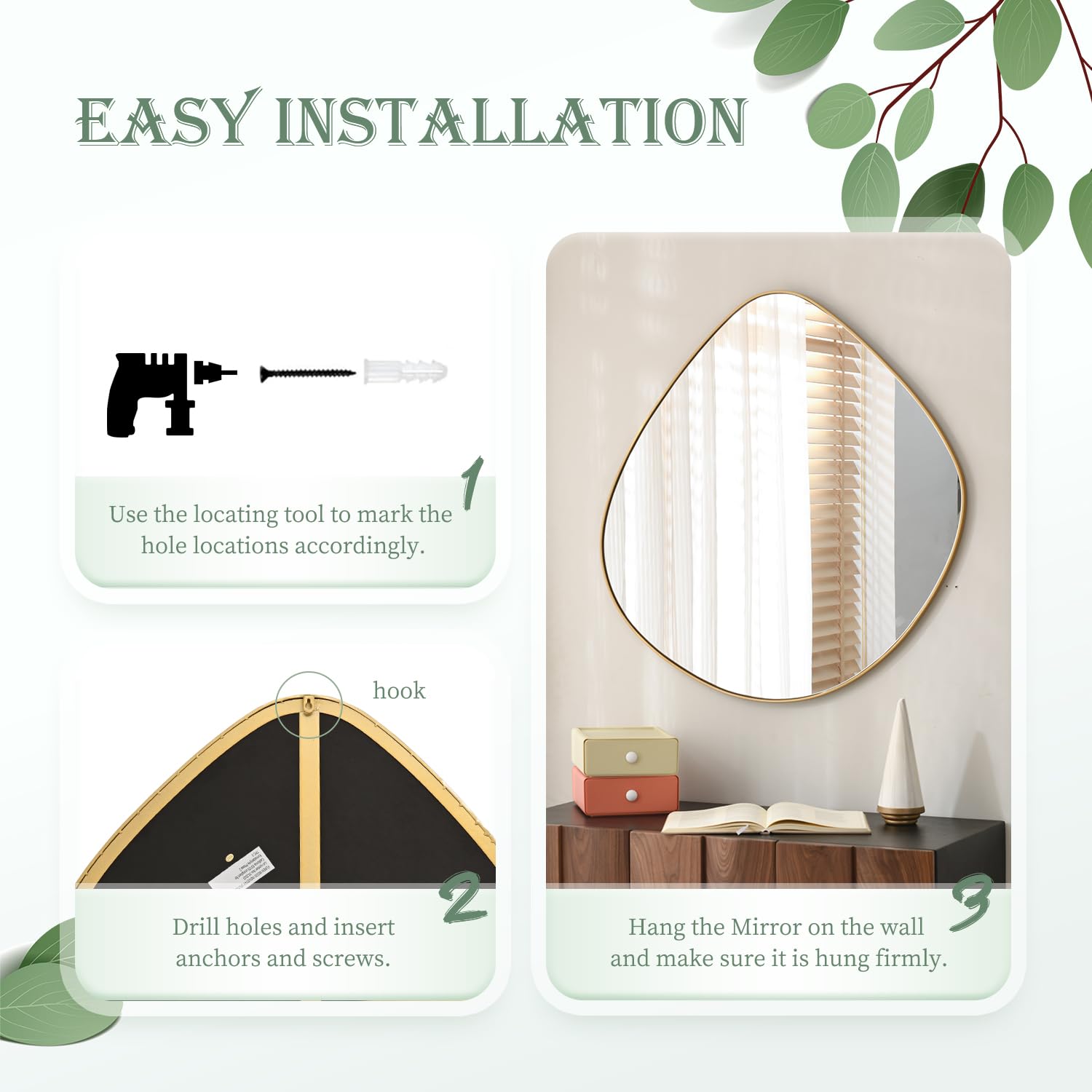 BIKARSOUL Irregular Wall Mirror Metal Gold Framed Wall Mirror for Living Room Bedroom Bathroom Entryway Wall Decor 31.5"*32" BKS002Gold