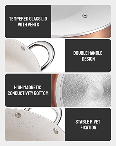 BEZIA 8 Quart Pot with Lid, Nonstick Cooking Pot with Lid, Induction Pasta Pot, Soup Pot, Large Stockpot, Stew Pot, Simmering Pot, Compatible for All Stoves, Golden