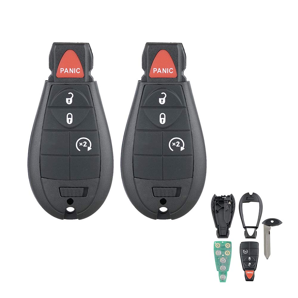 Aupoko GQ4-53T 4 Buttons Keyless Entry Fob, 2 PC Programmable Remote Keys, Replace# 56046955,56046955AG, 56046955AA, 56046955AB, Compatible with 2013-2018 Dodge Ram 1500 2500 3500