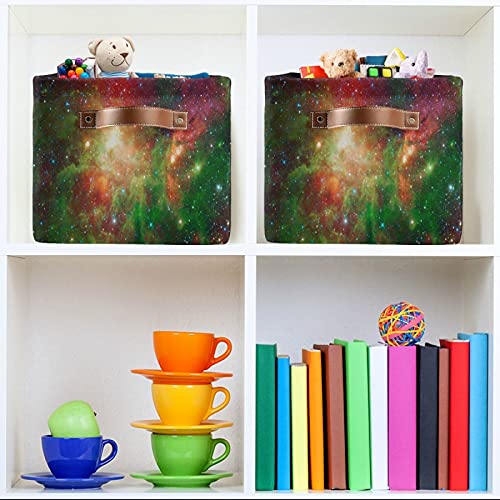 TropicalLife Rectangular Storage Bin Cube Galaxy Star Space Nebula Foldable Organizer Basket with Handles, Collapsible Storage Box for Kids Toy Shelf Closet Nursery