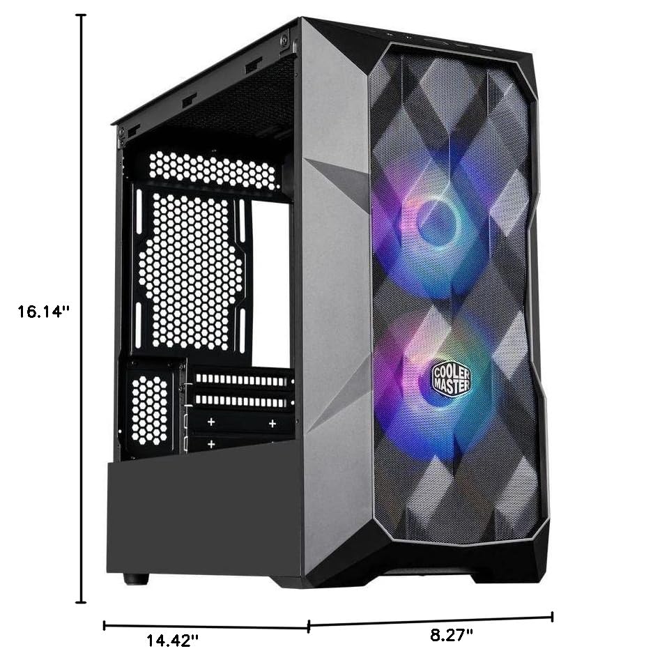 Cooler Master TD300 Mesh White Micro-ATX Tower with Polygonal Mesh Front ana Removable Top Panel, ARGB/PWM Hub Tempered Glass, Dual Sickleflow PWM ARGB Lighting Fans